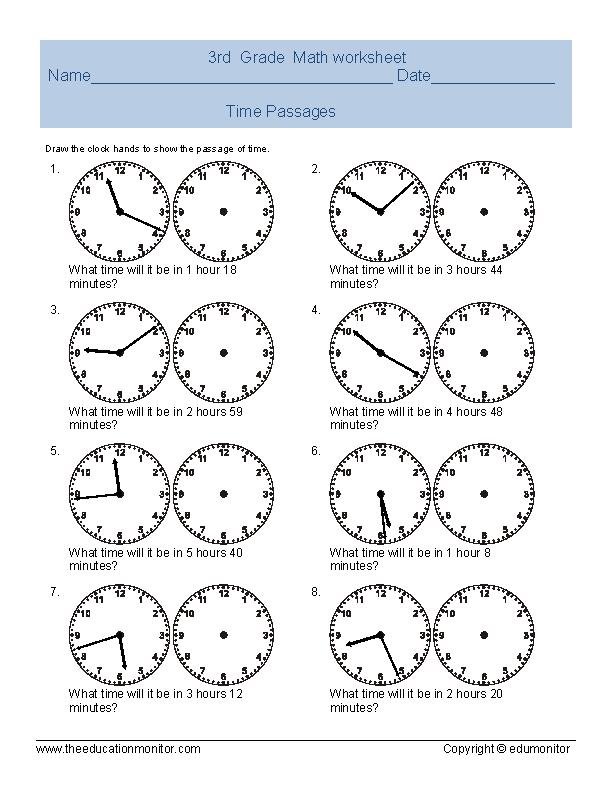 Third Grade Telling Time Worksheets - EduMonitor | Science, Math ...