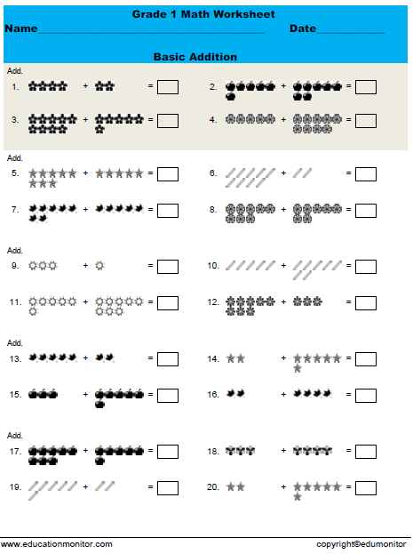 First Graders Math Worksheets - EduMonitor | Science, Math, Language Arts