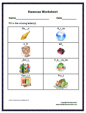 Kwanzaa Celebration Worksheet - EduMonitor | Science, Math, Language Arts