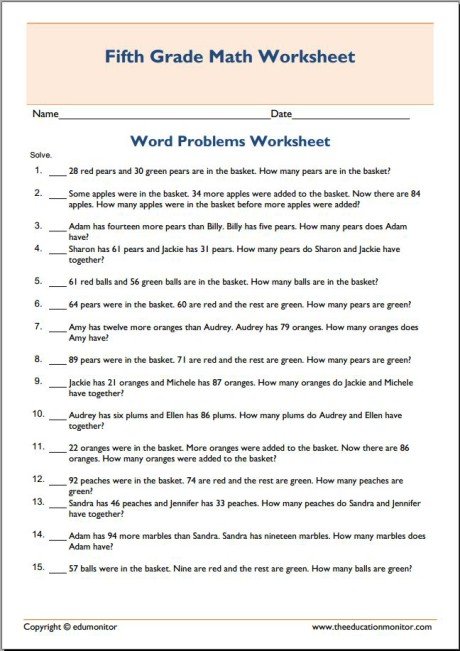 Grade 5 Addition Math Word Problems - EduMonitor | Science, Math ...