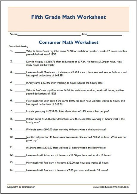 Printable Consumer Math Worksheet - EduMonitor | Science, Math ...