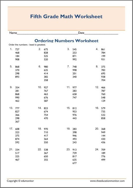 Ordering Numbers Math Worksheets - EduMonitor | Science, Math, Language ...