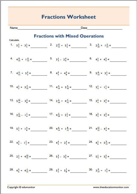 Fraction Mixed Operations - EduMonitor | Science, Math, Language Arts