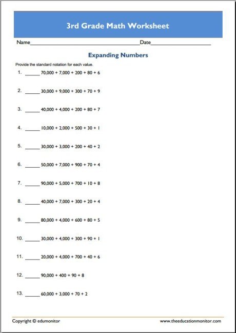 Free 3rd Grade Math Worksheets pdf - downloads - EduMonitor | Science ...