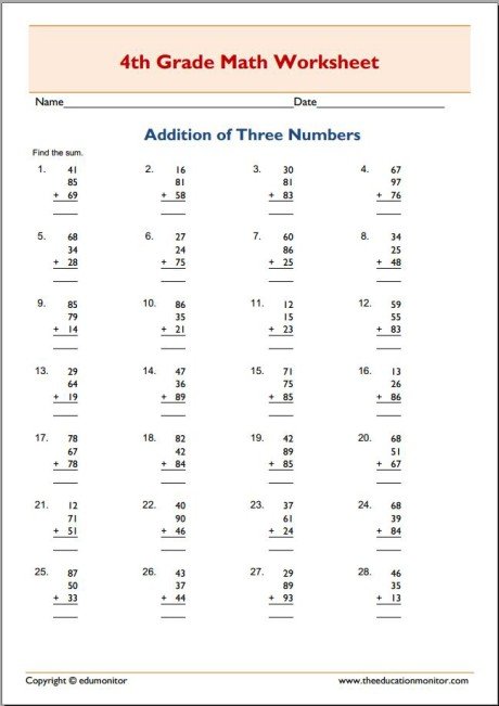 Three Addended Addition Worksheets - EduMonitor | Science, Math ...