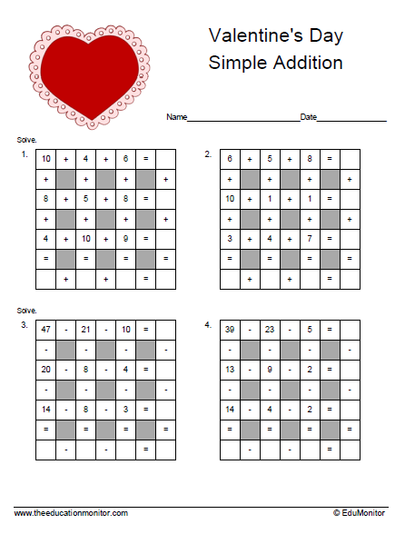 Valentine's Day Worksheets and Printables - EduMonitor | Science, Math ...