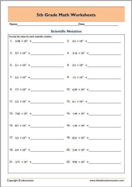 5th Grade Math Worksheets - Scientific Notation - EduMonitor | Science ...