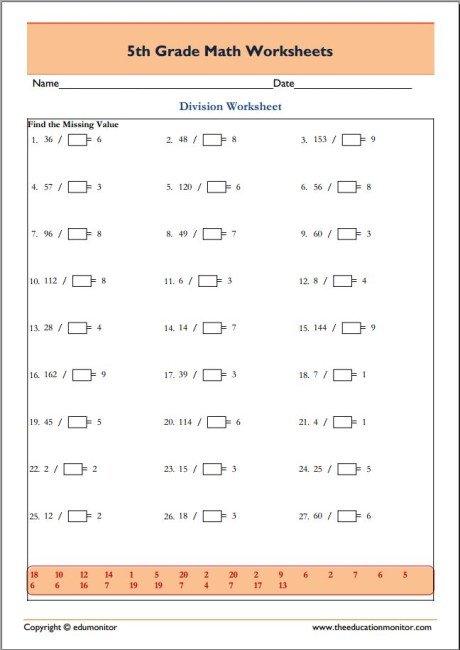 Math Division Worksheets 5th Grade - EduMonitor | Science, Math ...