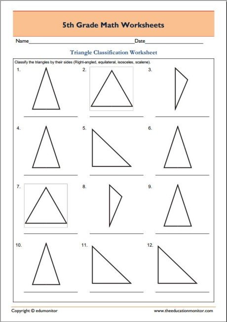 Free 5th Grade Geometry Math Worksheets - Triangle Classification ...