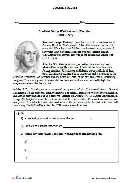George Washington Facts & Biography worksheet - EduMonitor | Science ...