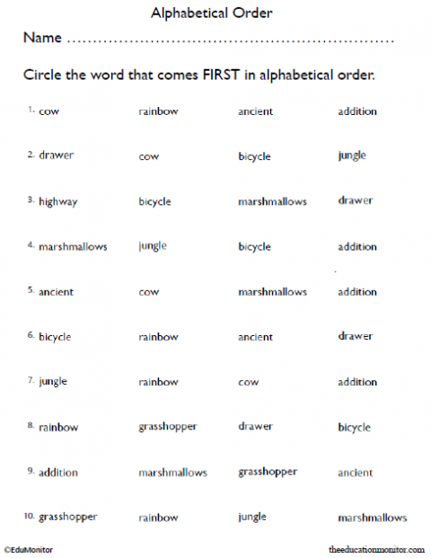 Grade 2 Alphabet Order Worksheet - EduMonitor | Science, Math, Language ...