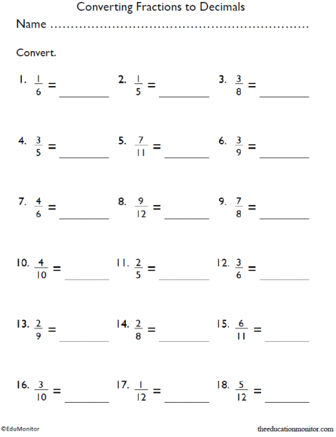 4th-Grade Converting Fractions to Decimals Worksheet - EduMonitor ...