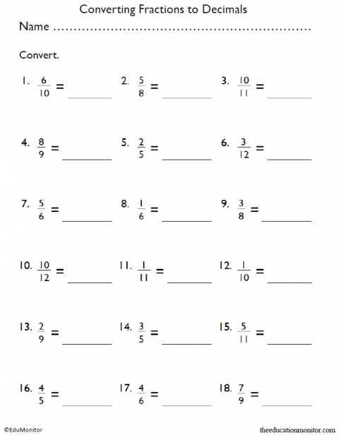 Fractions to Decimals Worksheet for 4th Grade - EduMonitor | Science ...