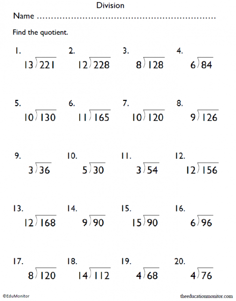 Downloadable 4th Grade Math Division Worksheet - EduMonitor | Science ...