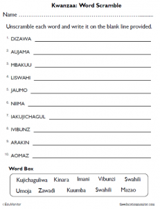 4th Grade Word Scramble Kwanzaa Worksheet - EduMonitor | Science, Math ...