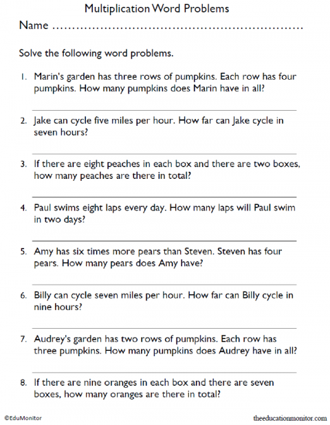 4th Grade Word Problems Multiplication Worksheets - EduMonitor ...