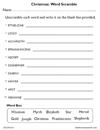 Christmas Word Scramble for 5th Grade Free Printable - EduMonitor ...