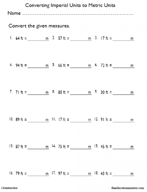 Imperial to Metric Units Conversion 5th Grade Worksheet - EduMonitor ...