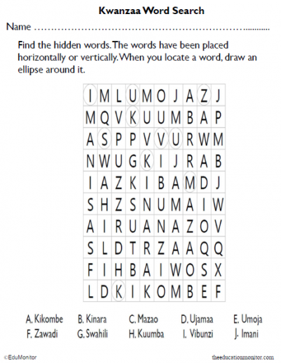 5th Grade Kwanzaa Word Search Worksheet - EduMonitor | Science, Math ...
