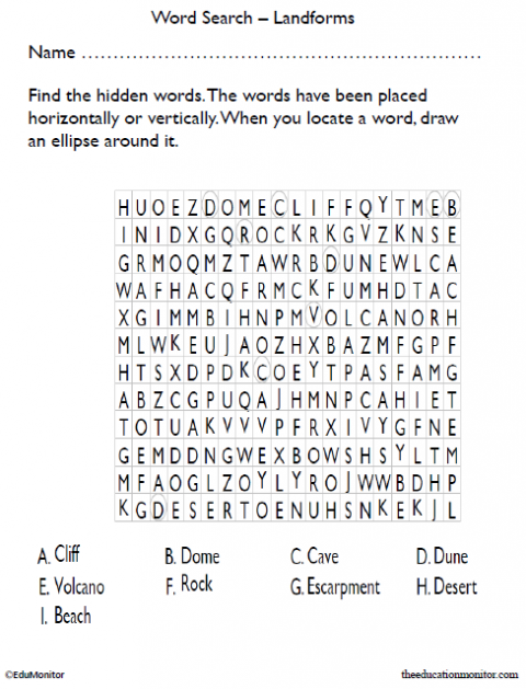 Landforms Word Search Worksheet for 5th Grade - EduMonitor | Science ...