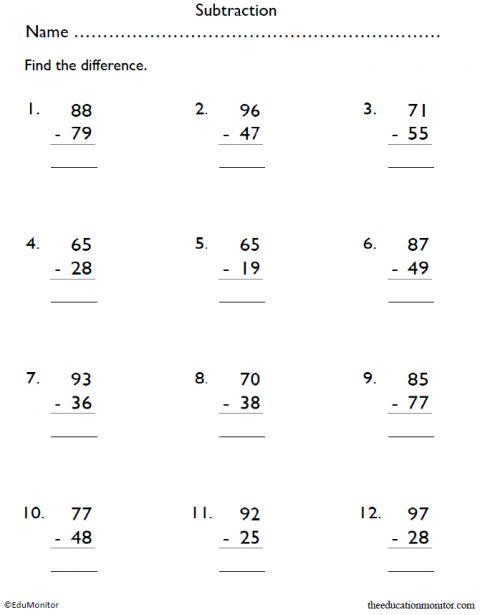 Grade 5 Subtraction Worksheet - EduMonitor | Science, Math, Language Arts