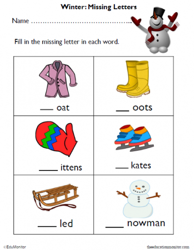 Winter Missing Letters Kindergarten Worksheets - EduMonitor | Science ...