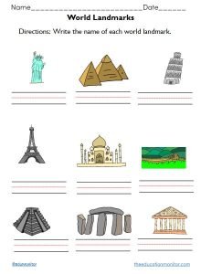 Free World Landmarks Worksheets for Kids - EduMonitor | Science, Math ...