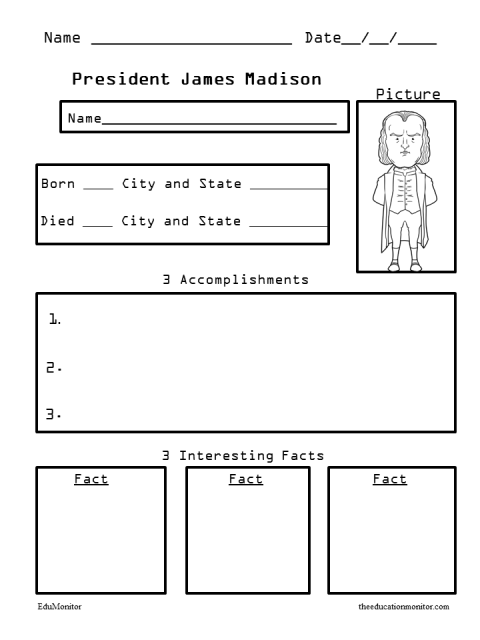 President James Madison Presidents Biography Organizers Worksheets ...