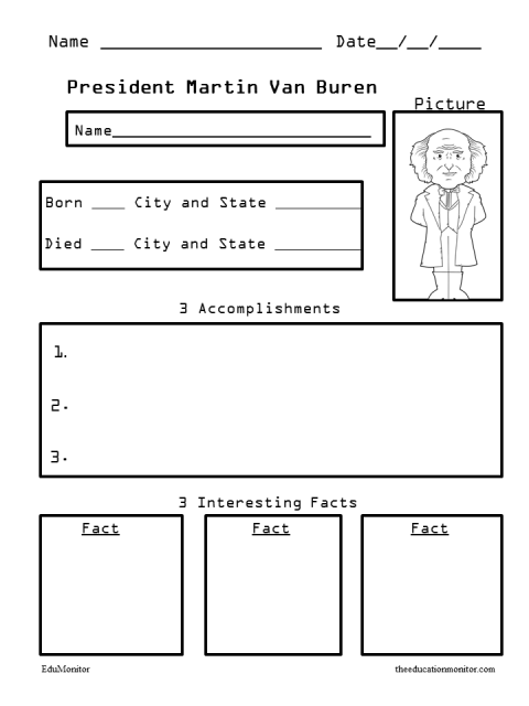 President Martin Van Buren Biography Worksheet - EduMonitor | Science ...