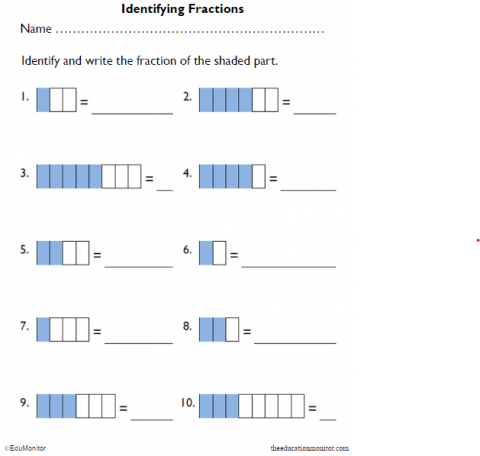 Identifying and Writing Fractions Math Worksheet for Kids - EduMonitor ...