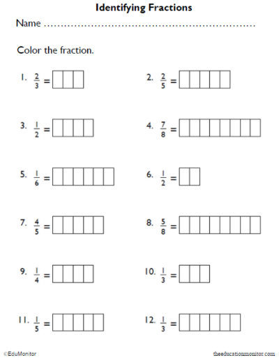 Printable Identifying Fractions Worksheet for Kids - EduMonitor ...