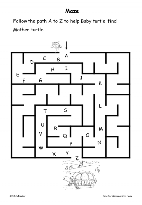 Kindergarten Alphabet Maze Worksheets Pdf - EduMonitor | Science, Math ...