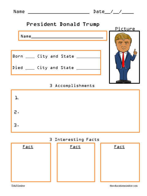 President Donald Trump Biography Worksheets for Kids - EduMonitor ...