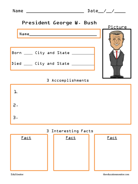 Presidents Biography Worksheets President George W. Bush - EduMonitor ...