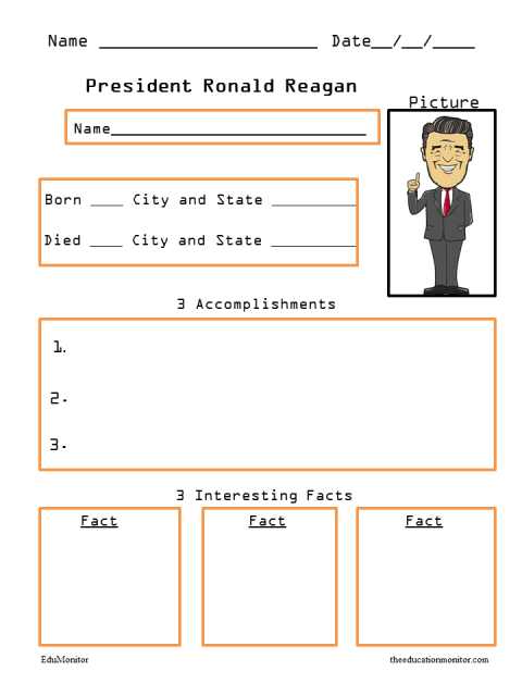 President Ronald Reagan Presidents Biography Worksheets - EduMonitor ...