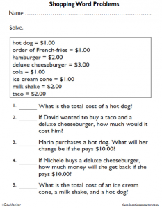 Shopping Money Word Problems Math Worksheet - EduMonitor | Science ...