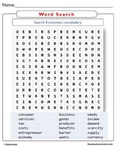 Economics Word Search Puzzle - EduMonitor | Science, Math, Language Arts