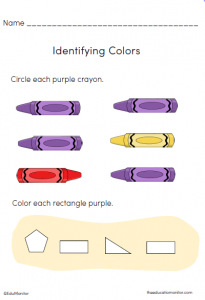 Identifying Colors Preschool Worksheet - EduMonitor | Science, Math ...