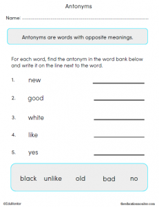 Antonyms Worksheets for Kids - EduMonitor | Science, Math, Language Arts
