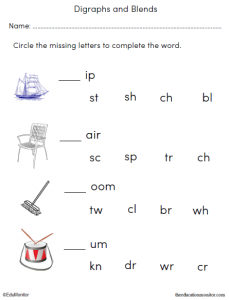 Blends and Digraphs Language Arts Worksheets - EduMonitor | Science ...