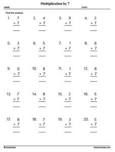 Multiplication by Seven Worksheet - Grade 3 - EduMonitor | Science ...