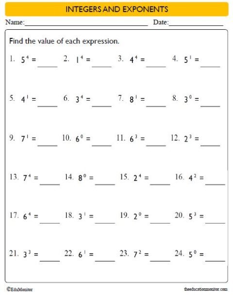 Using Exponents for Grade 8 Worksheet - EduMonitor | Science, Math ...