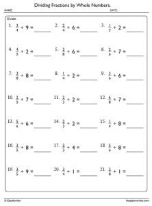 Dividing Fractions by Whole Numbers Worksheet for Grade 5 - EduMonitor ...