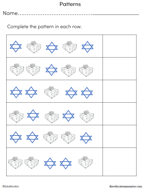 Hanukkah Holiday Patterns Math Worksheets - EduMonitor | Science, Math ...