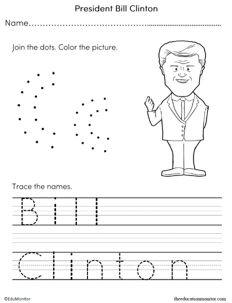 President Bill Clinton Presidents Day Coloring and Tracing Worksheets ...
