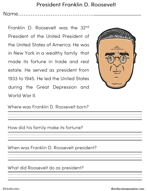 President Franklin D Roosevelt Presidents Day Language Arts Worksheets ...
