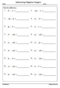 Subtracting Negative Integers Worksheet for Grade 7 - EduMonitor ...