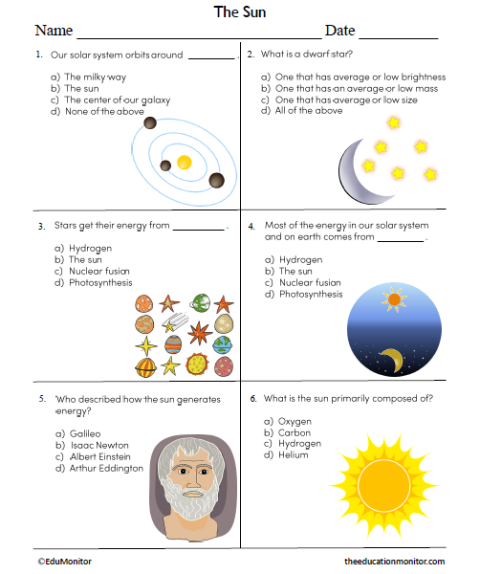 The Sun Science Worksheet for Grade 6 - EduMonitor | Science, Math ...