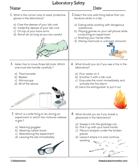 Laboratory Safety Science Worksheet for Grade 6 - EduMonitor | Science ...