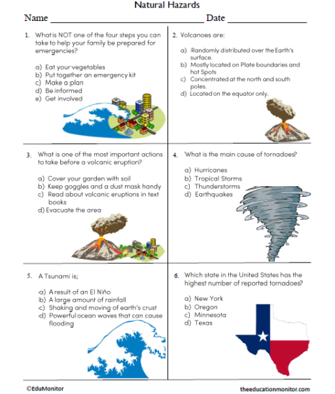 Natural Hazards Science Worksheet for Grade 6 - EduMonitor | Science ...